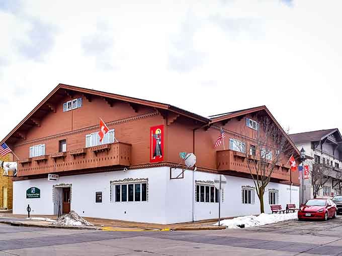 Swiss chalet architecture brings Alpine charm to the Midwest, complete with flower boxes that would make Heidi jealous.