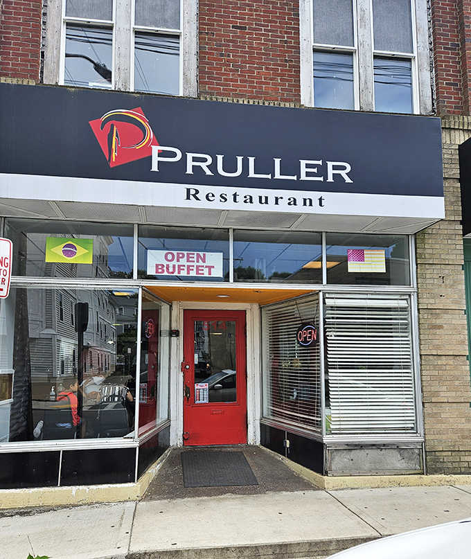 That bright red door practically shouts "Come on in!" to anyone craving authentic Brazilian flavors and generous hospitality.