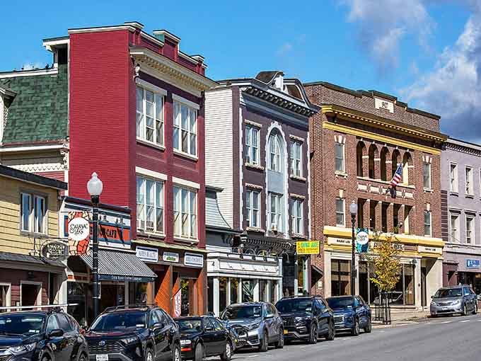 Victorian storefronts painted in cheerful hues line up like old friends ready to share stories and maybe some pie.