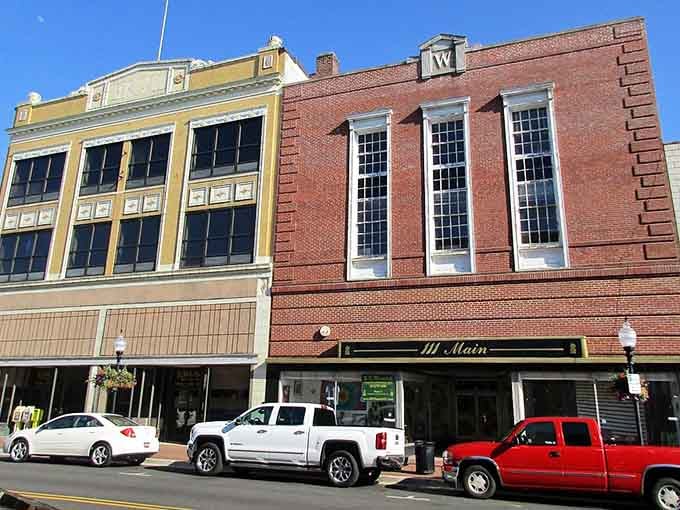 Wide windows and classic architecture create a Main Street that looks ready for its close-up in any feel-good movie.
