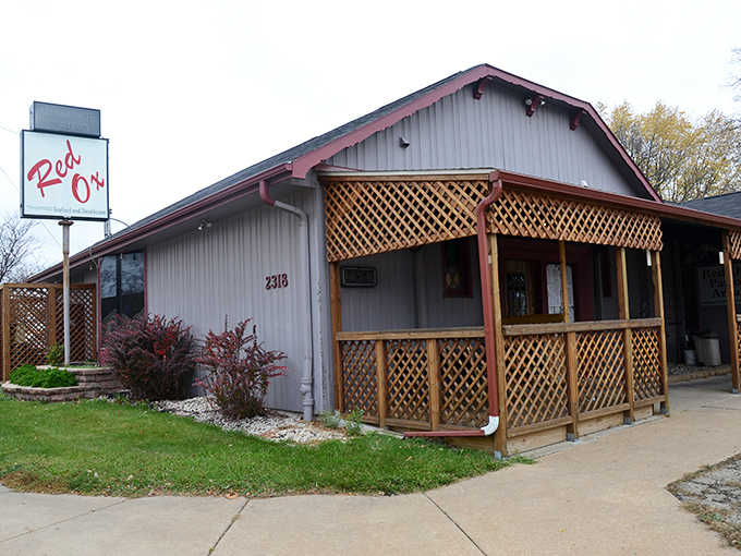 The covered patio promises outdoor dining where you can savor your meal while watching the world go by.