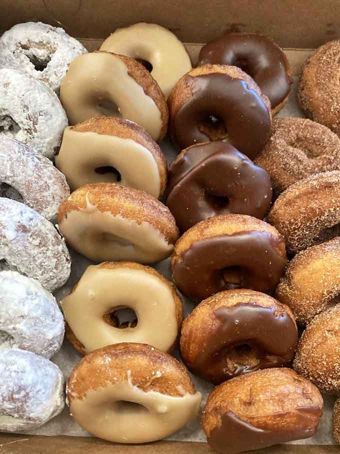 This donut assortment looks like a rainbow made of butter, sugar, and pure weekend morning happiness in edible form.