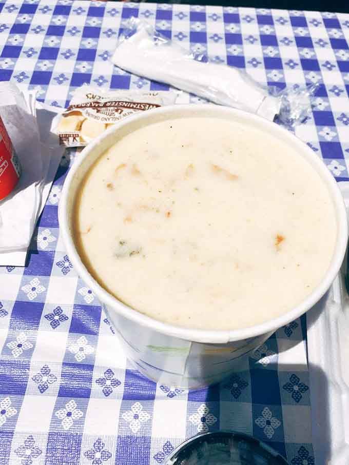 A full cup of clam chowder this loaded should probably require a warning label for the lactose intolerant among us.