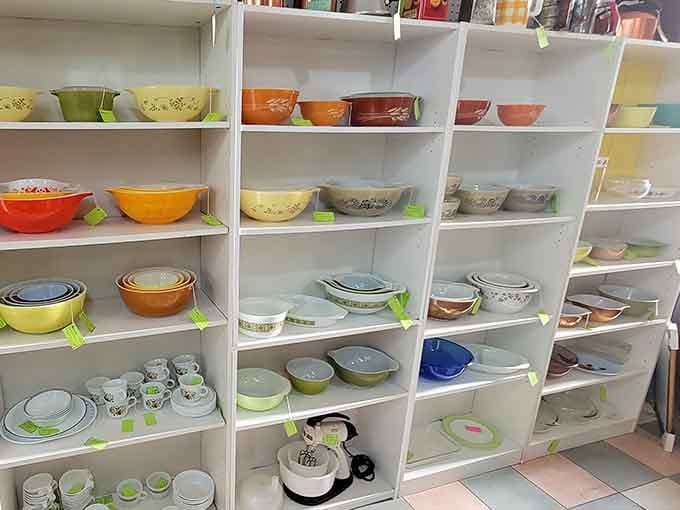 Pyrex bowls in every color remind you when kitchenware had personality and lasted through generations.