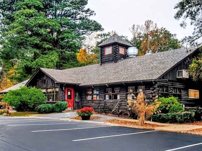 The Log House Restaurant's rustic charm makes you want to settle in for a meal that lasts all afternoon.