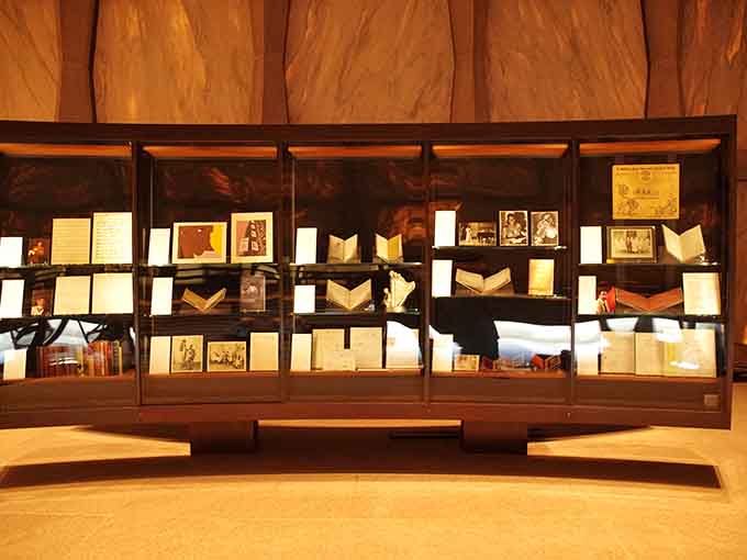 Display cases holding literary artifacts that have survived longer than most of our New Year's resolutions combined.