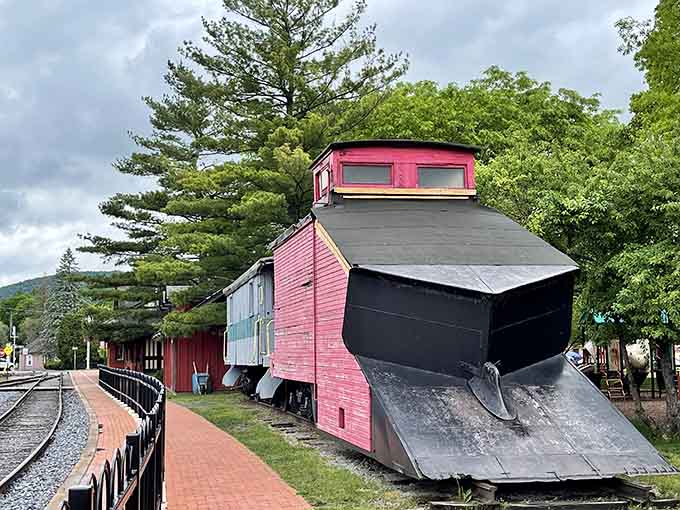 The Historical Railroad Society's snow plow car looks like it ate winter for breakfast and asked for seconds, honestly.