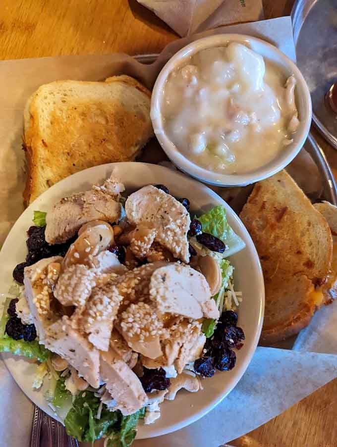 Pairing creamy chowder with a fresh chicken salad is like inviting both comfort and health to the same delicious party.