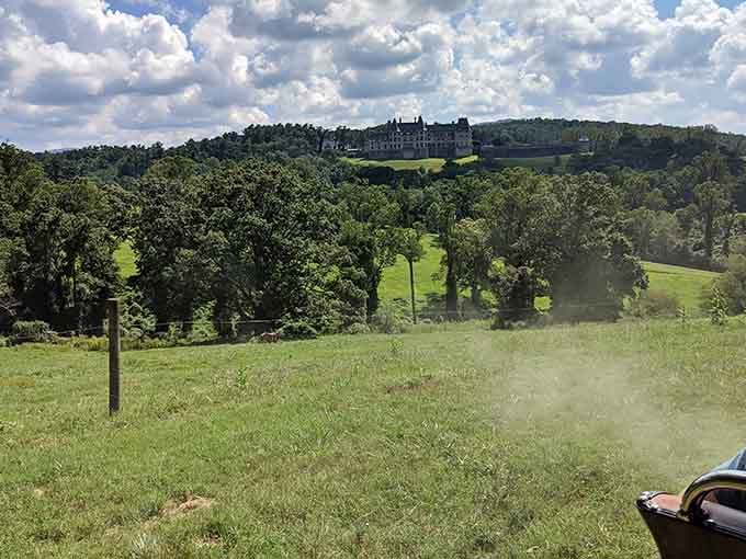 Rolling through Biltmore's backcountry with the mansion watching over you like a benevolent castle guardian.