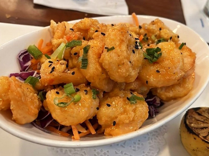Firecracker shrimp bringing the heat without requiring a fire extinguisher or emergency services on standby nearby.