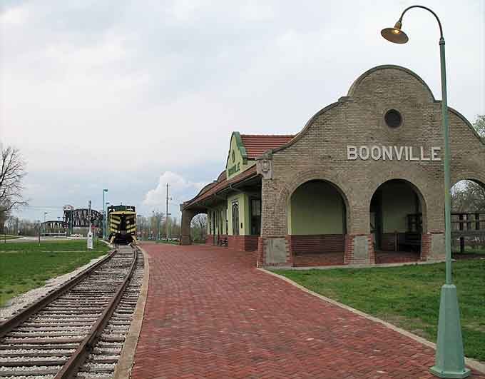The old Boonville station whispers tales of steam engines and travelers who once passed through on grand adventures.