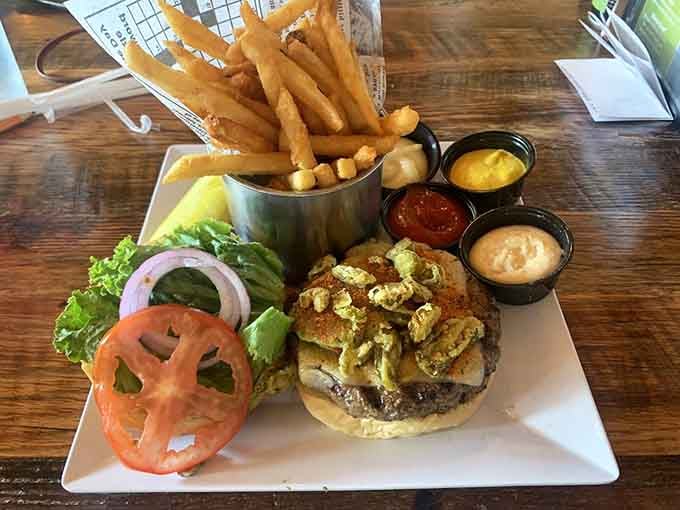 The Santa Fe Burger brings southwestern flair to South Carolina, topped with enough jalape&ntilde;os to make things interesting and delicious.