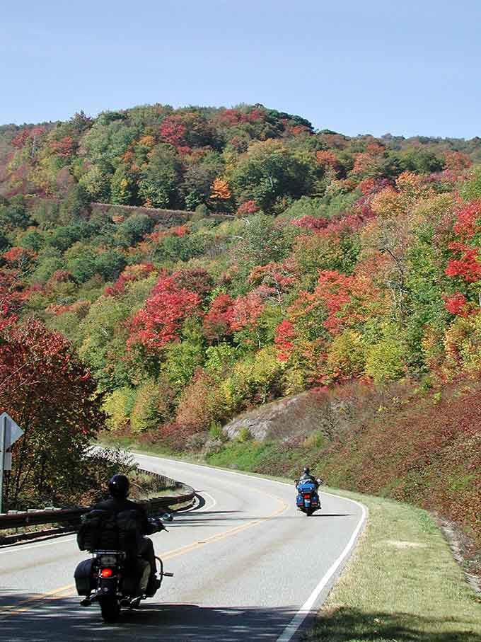 Autumn transforms the hillsides into a painter's palette while riders cruise through nature's most spectacular gallery opening ever.