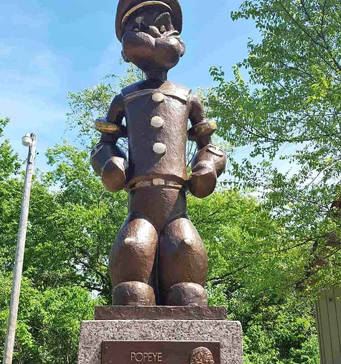 Six feet of bronze sailor man, complete with those legendary forearms that could probably bench press a riverboat.