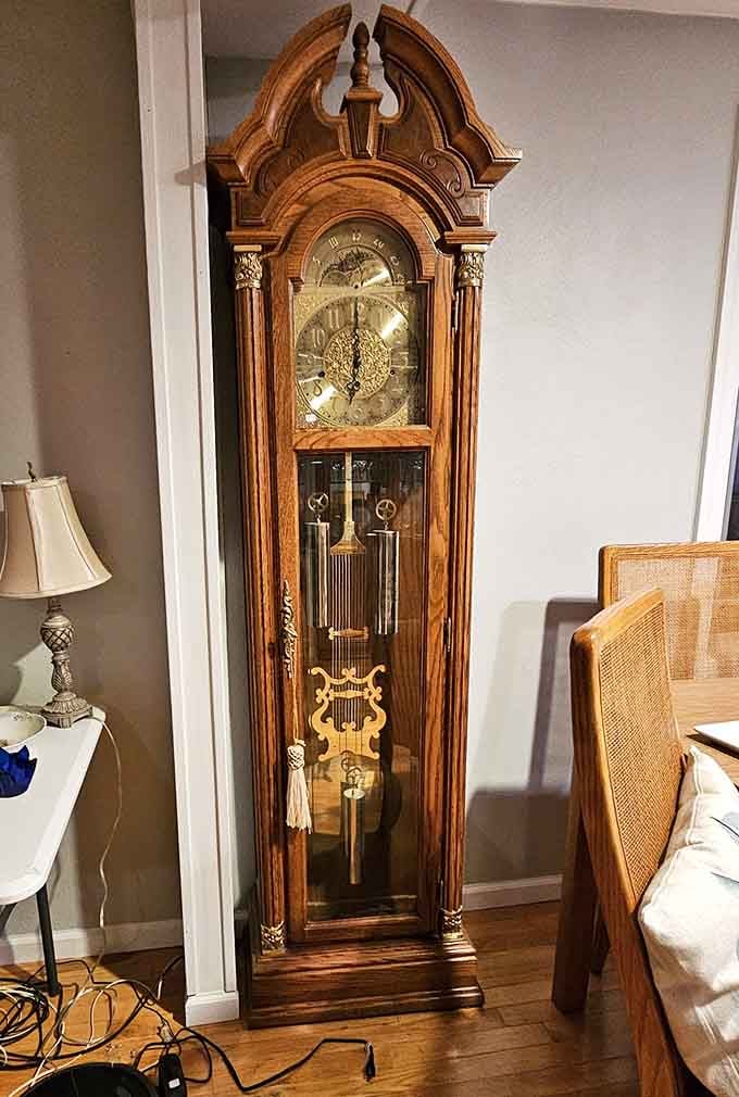 This grandfather clock has been telling time longer than most marriages last these days, honestly.