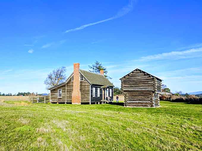The Ebey Blockhouse, where pioneer history meets pastoral beauty in a scene worthy of any history buff's bucket list.