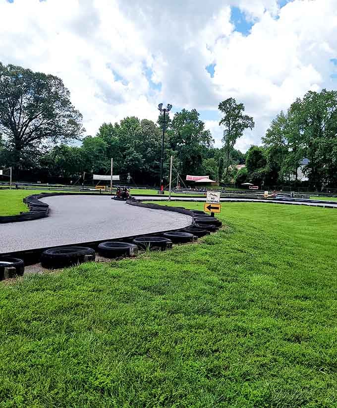 The track curves gracefully through manicured grass, offering challenges that'll make every lap feel like a new adventure.