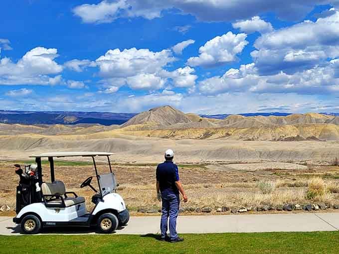 Desert views frame fairways where golfing doesn't cost more than your monthly grocery bill back in Denver.