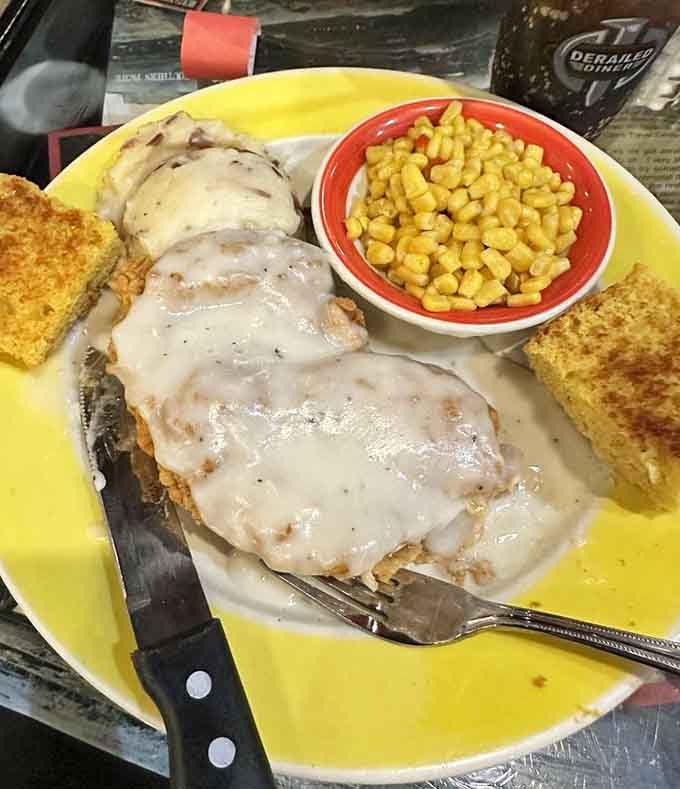 Chicken fried steak smothered in gravy, because sometimes Southern comfort is the only answer you need.