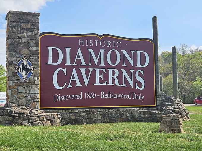 Historic signage welcomes visitors to a cave that's been wowing guests since before the Civil War even started.