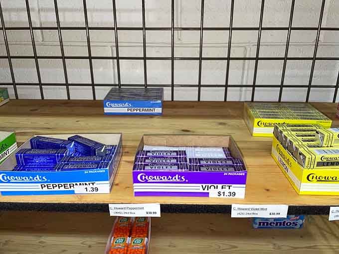Choward's violet candies taste like your grandmother's perfume, but somehow that's exactly what you're craving right now.