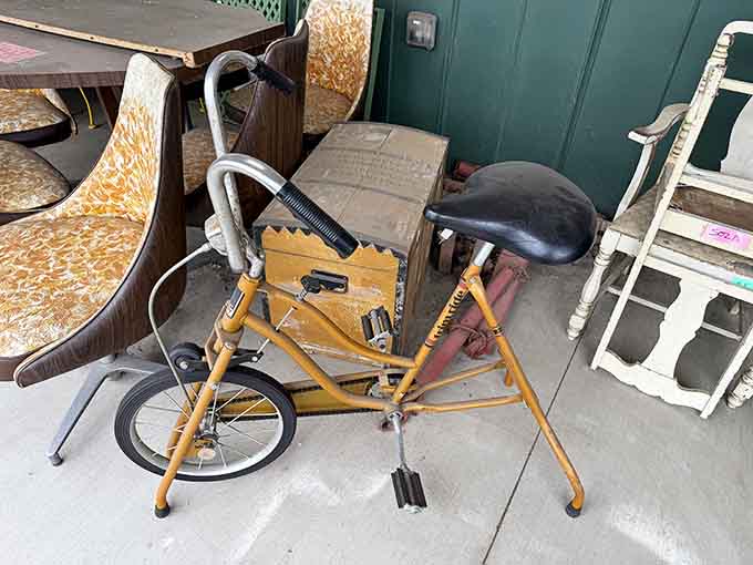 A vintage stationary bike that's equal parts exercise equipment and conversation starter, because why choose just one purpose?