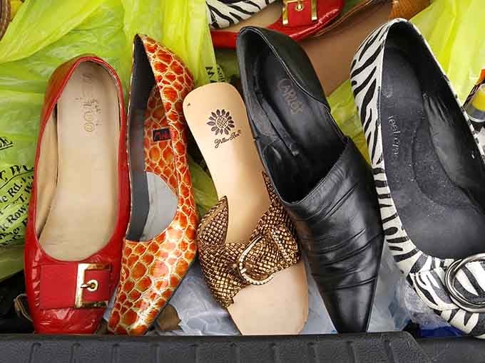 Red, orange, zebra print. The shoe section here has more personality than most people's entire wardrobes.