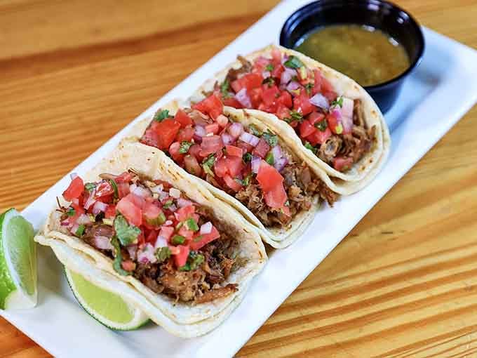 Carnitas tacos topped with fresh pico de gallo prove this place does more than just stir-fry.