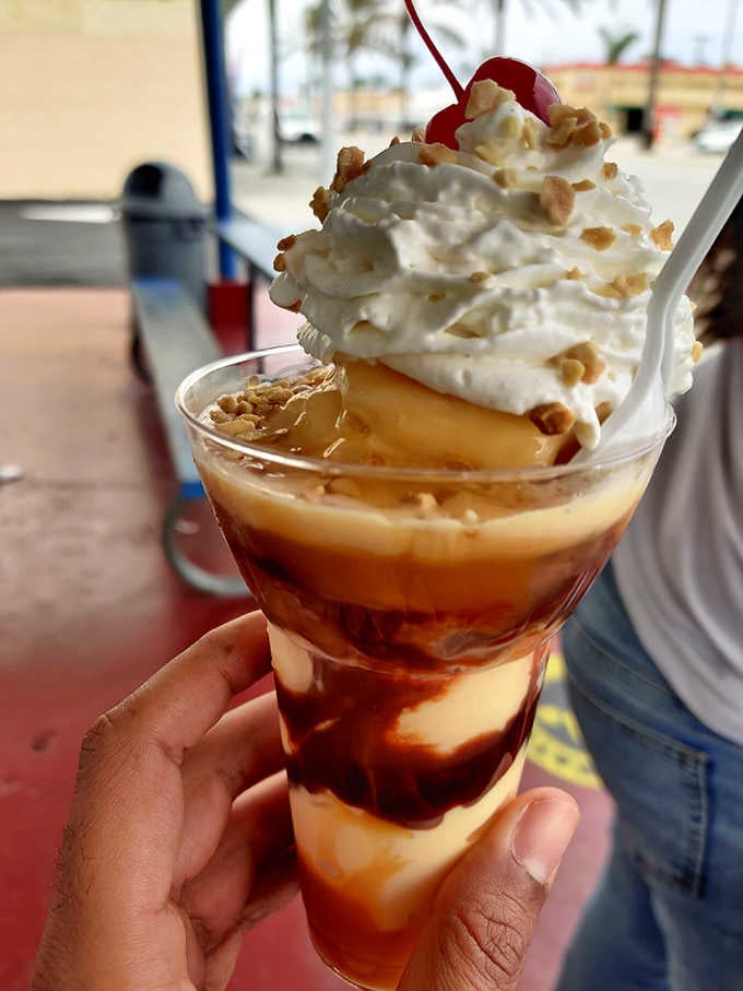 Caramel ribbons swirl through this beauty like a Jackson Pollock painting, except infinitely more delicious and edible.