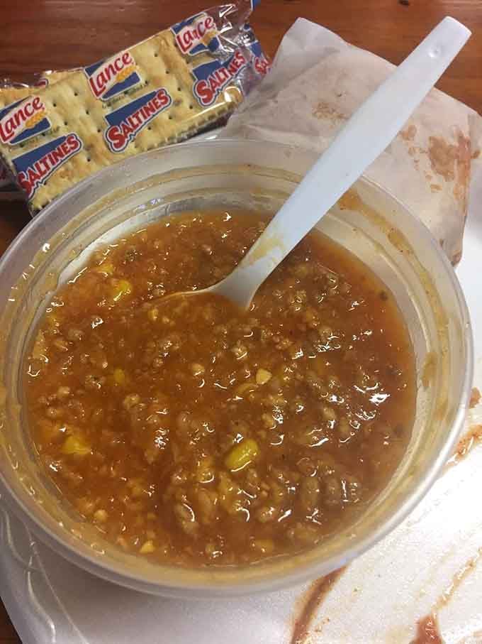 Brunswick stew so thick and hearty it practically stands at attention, with crackers standing by for backup support and maximum enjoyment.