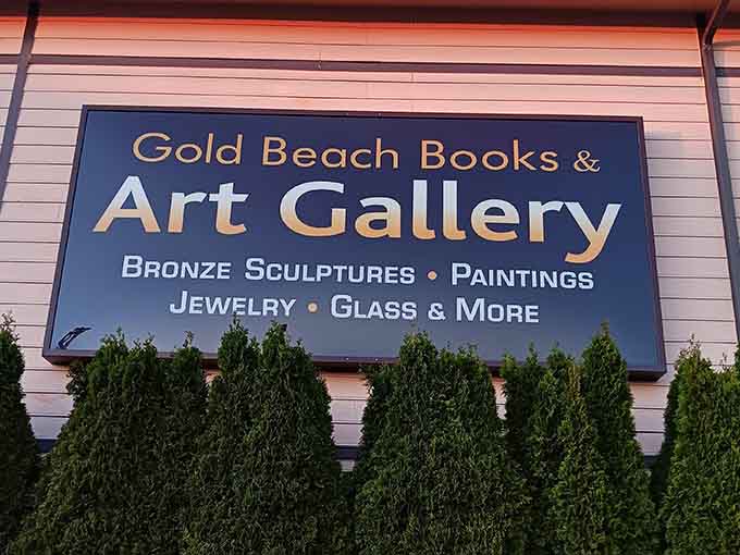 The sign promises bronze sculptures and paintings, delivering on Oregon's commitment to keeping art gloriously alive.