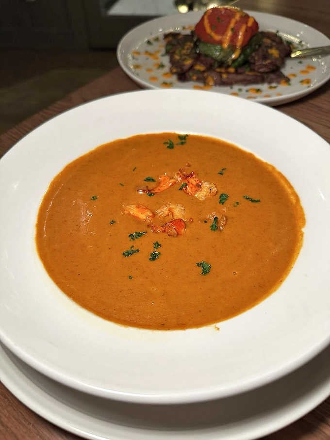Lobster bisque topped with tender chunks proves soup can absolutely be the star of your meal.