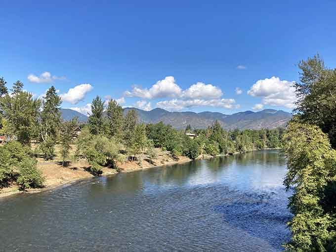 The Rogue River on a blue-sky day is the kind of view that makes you forget what you were worried about.