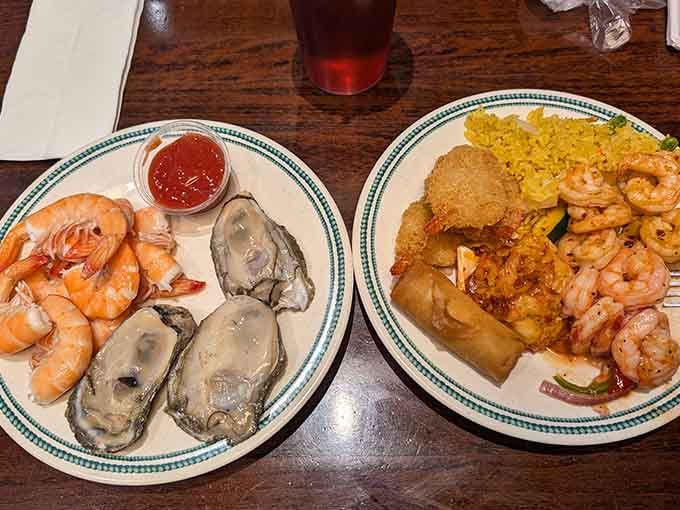 Shrimp prepared multiple ways alongside fresh salad proves you can have it all without choosing sides.