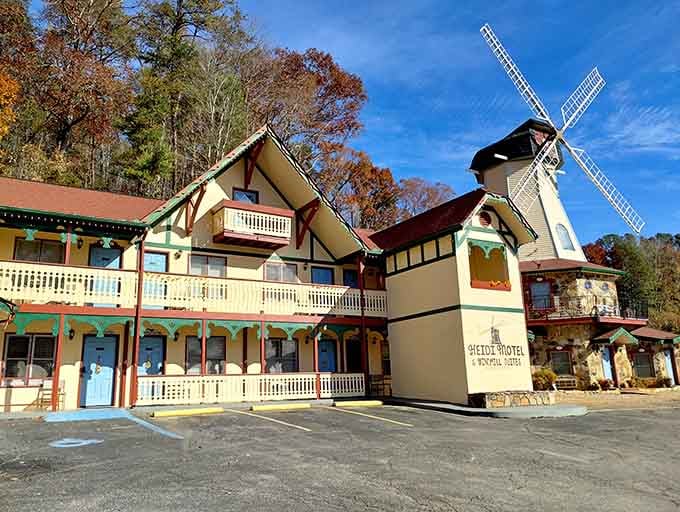 The Heidi Motel: because sometimes you want your accommodations to match the village's commitment to the aesthetic.