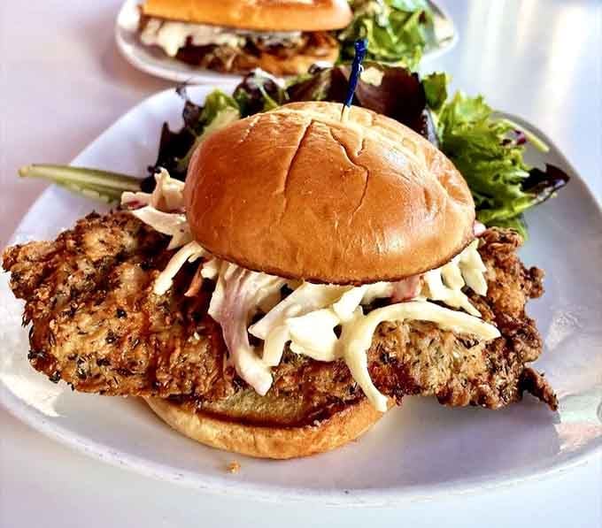 This crispy chicken sandwich is so generously portioned it might require an engineering degree to eat properly.