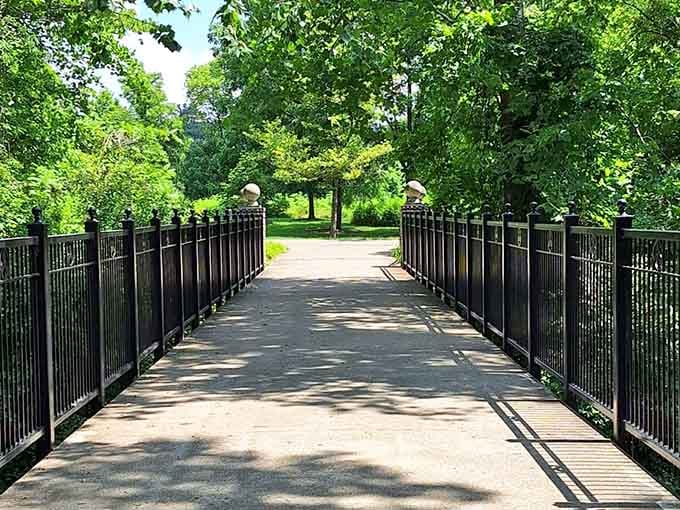 A peaceful bridge stretches ahead, inviting you to slow down and forget your phone exists.
