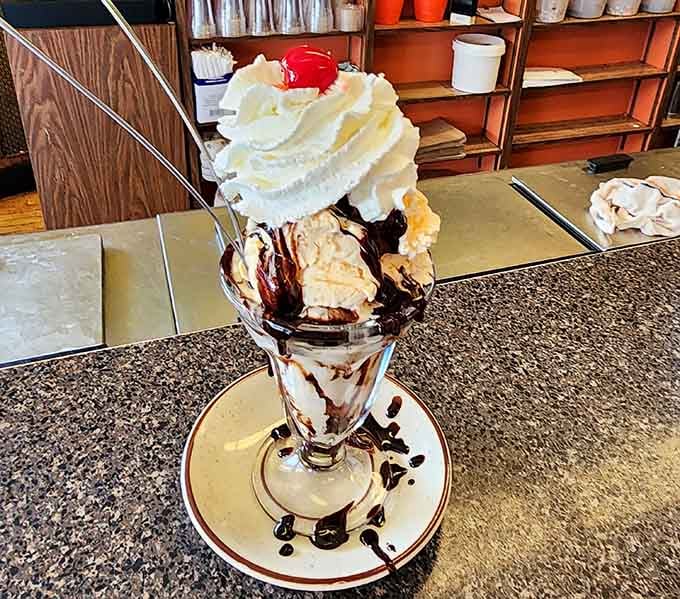 Hot fudge cascading over vanilla ice cream and whipped cream is basically edible happiness in a glass.