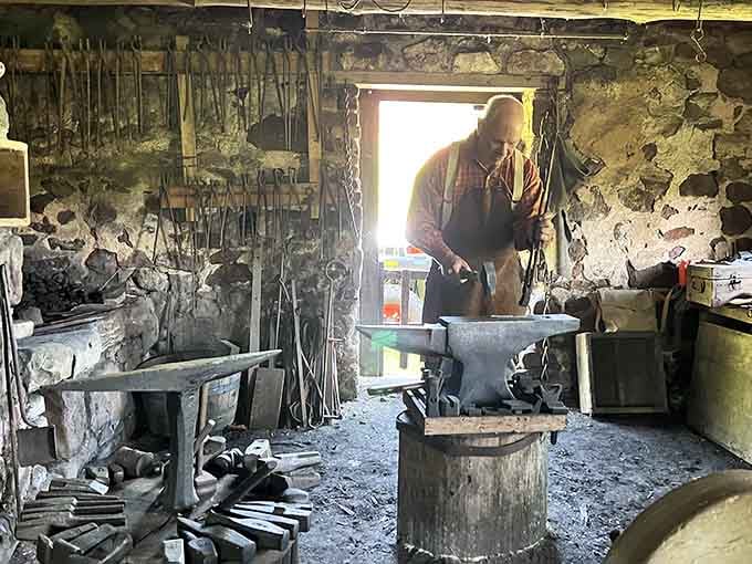 A blacksmith demonstrates traditional metalworking techniques that make your IKEA assembly frustrations seem downright trivial by comparison.