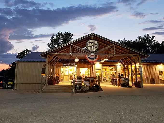 Casey Jones Distillery glows at twilight like a beacon calling all bourbon lovers home to Kentucky's liquid gold tradition.