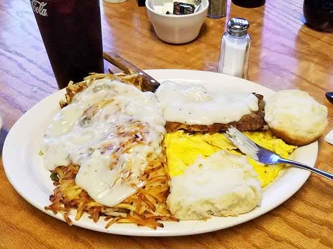 Chicken-fried steak with country gravy and eggs, because some mornings demand the full Southern treatment.