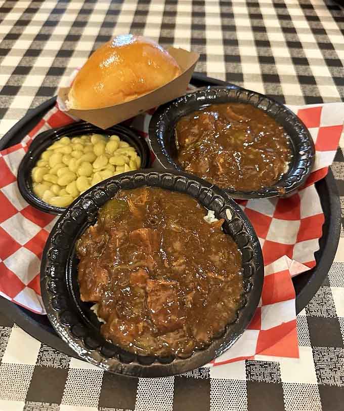 Beef tips swimming in rich gravy with lima beans and mac and cheese is comfort food operating at maximum capacity.