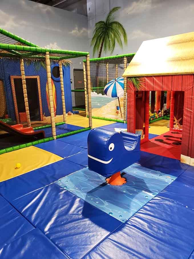 The toddler zone where little adventurers can explore safely without becoming casualties of the bigger kids' chaos.
