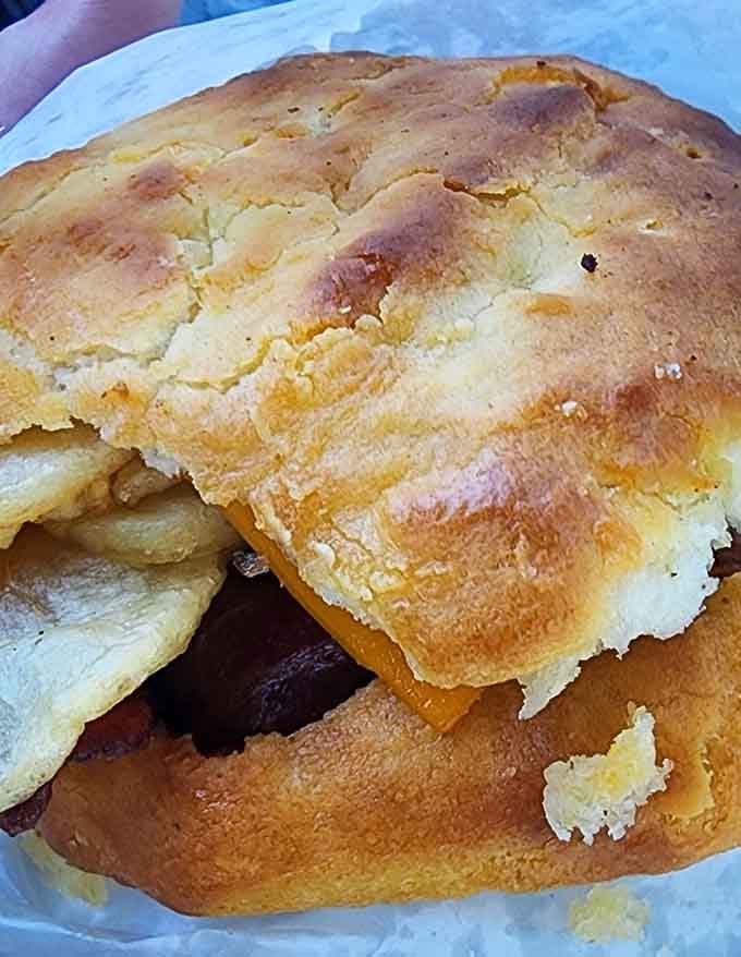 Those flaky layers are what biscuit engineers dream about&mdash;buttery, tender, and absolutely worth the trip to Honea Path.