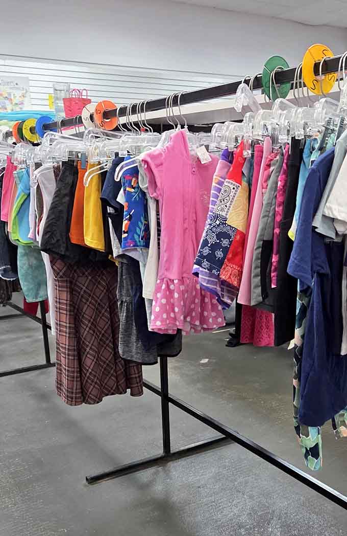 Kids' clothing racks bursting with options, making back-to-school shopping feel less like financial torture.
