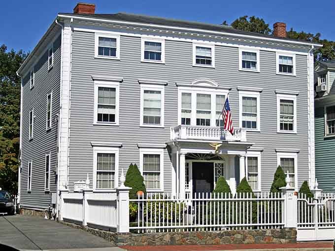 Classic New England architecture meets the street with quiet dignity, white clapboard and black shutters forever stylish.