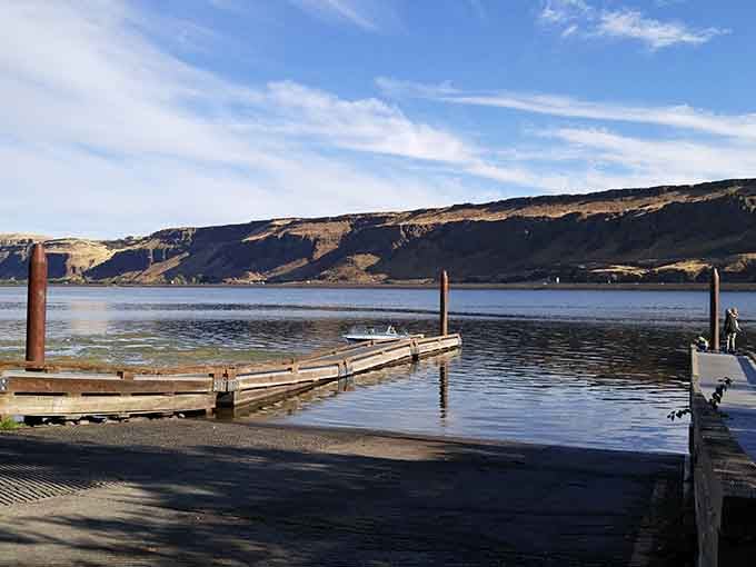 The boat launch where fishing dreams begin and inflatable flamingos make their grand Columbia River debut.