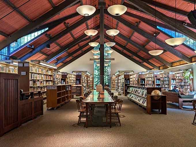 This cathedral-like library interior makes you want to check out a book and actually read it, imagine that.
