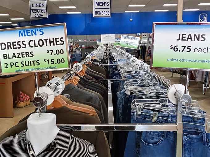 Dress clothes and jeans organized so well you'd think Marie Kondo moonlights here on weekends.