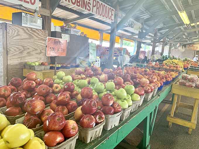 Fresh produce stacked high enough to make your farmer's market jealous, because flea markets aren't just about yesterday's treasures.